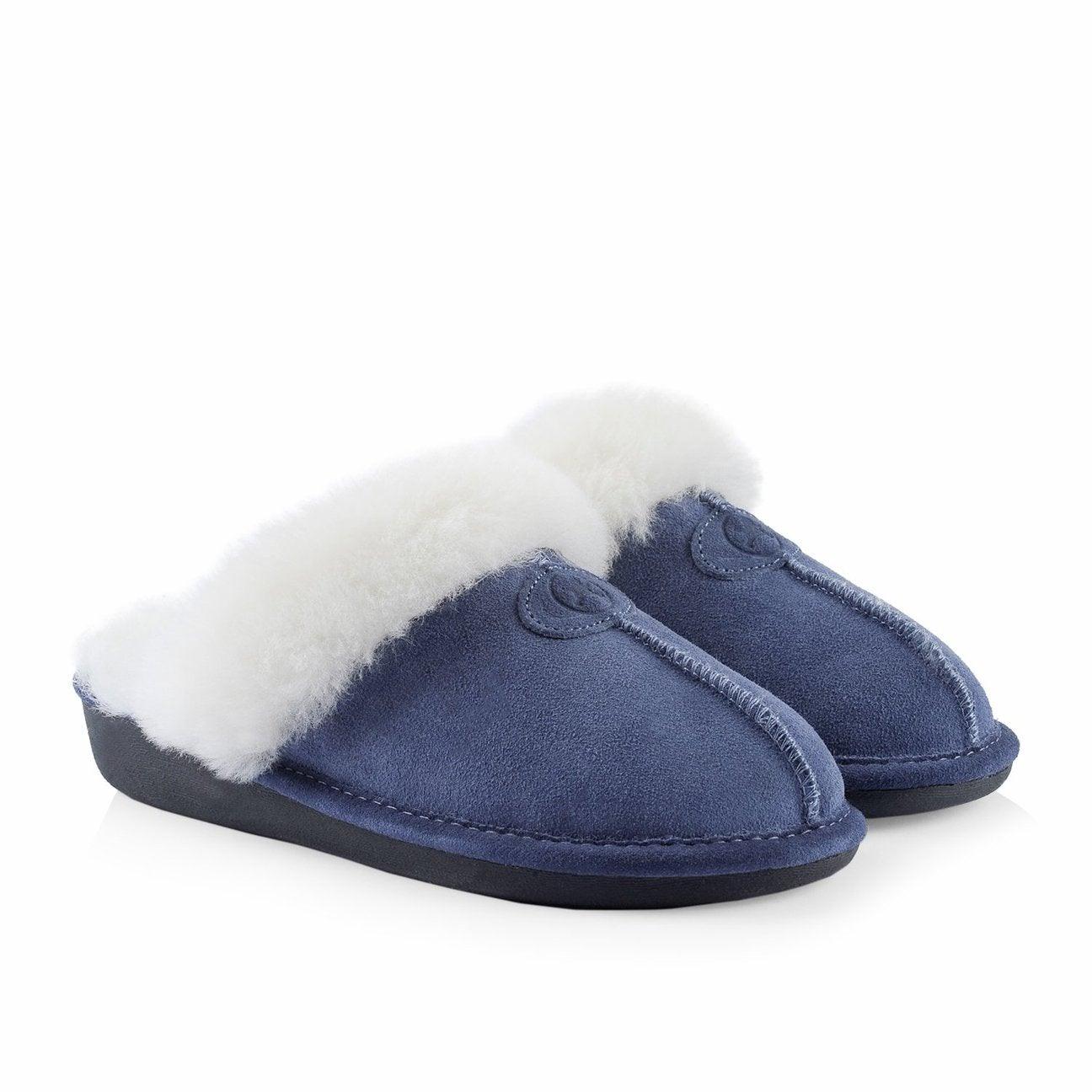 Becca Sheepskin Blue Mule Slippers for Women | Nuknuuk